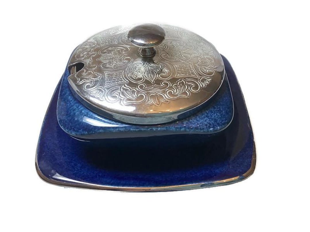 Viking Cobalt Blue Vintage Sugar Bowl /jam Jar With Silver Plate Lid ...
