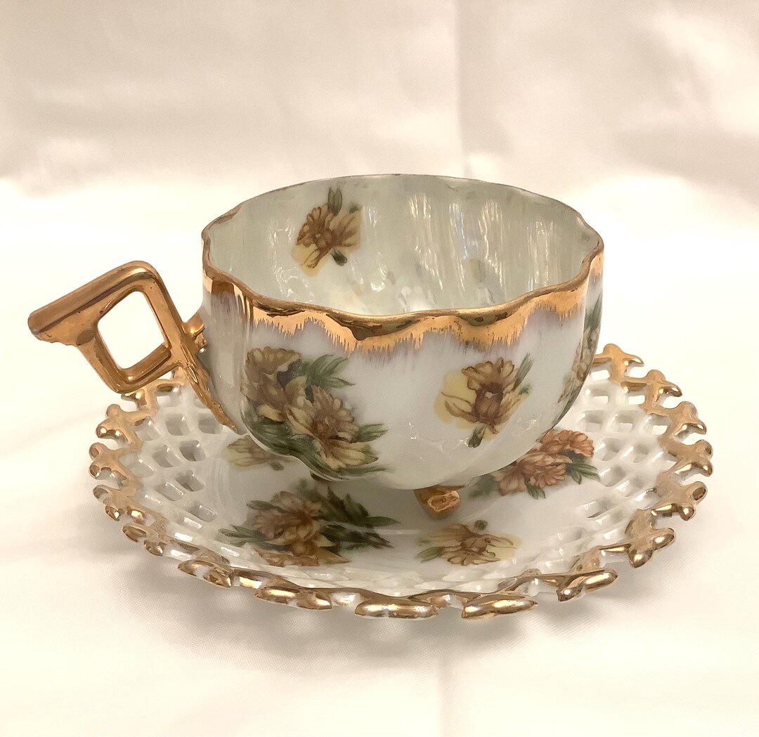 Vintage G C Fine China Iridescent Hand Painted Cup and Saucer Diamond ...