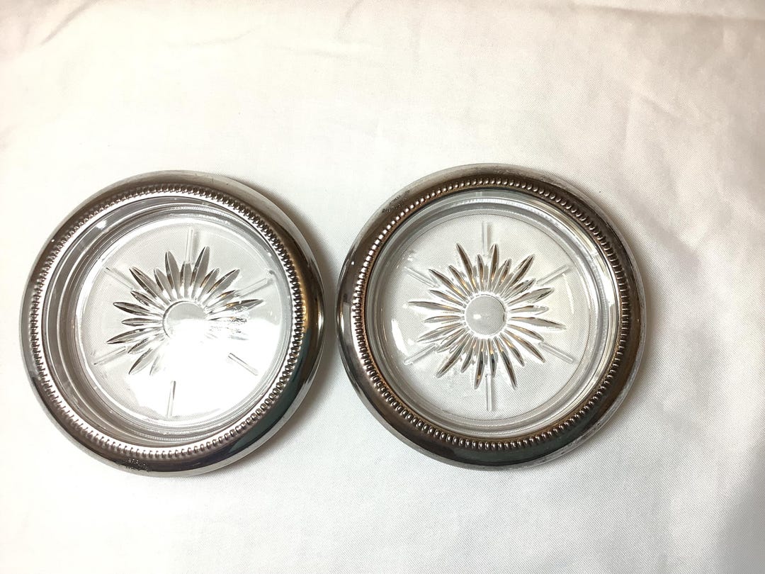 Italian Cut Glass Coasters Silver Plate Rim Made in Italy Set of 2 ...