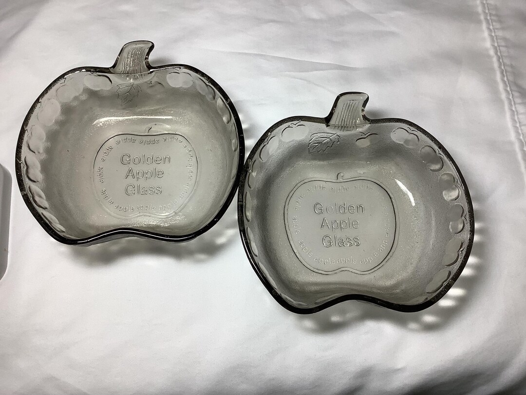 Vintage Apple Shaped Glass Bowls,set of 2 “golden Apple Glass” 5 ...