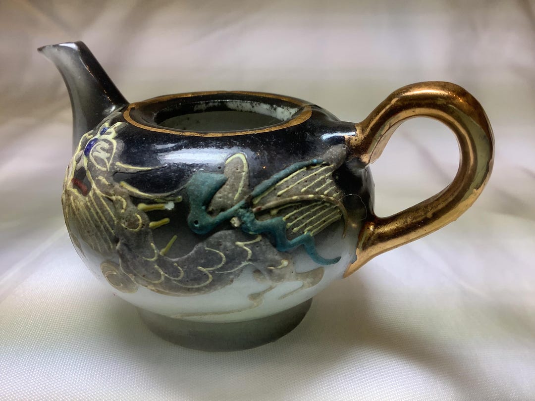 Vintage Miniature Teapot, Moriage Dragonware 3D Enamel Dragon Design ...
