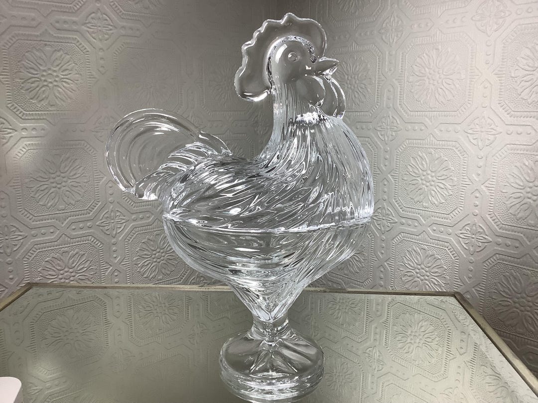 Vintage Glass Rooster Candy Dish, 11” Lidded Rooster Farmhouse Decor - Etsy