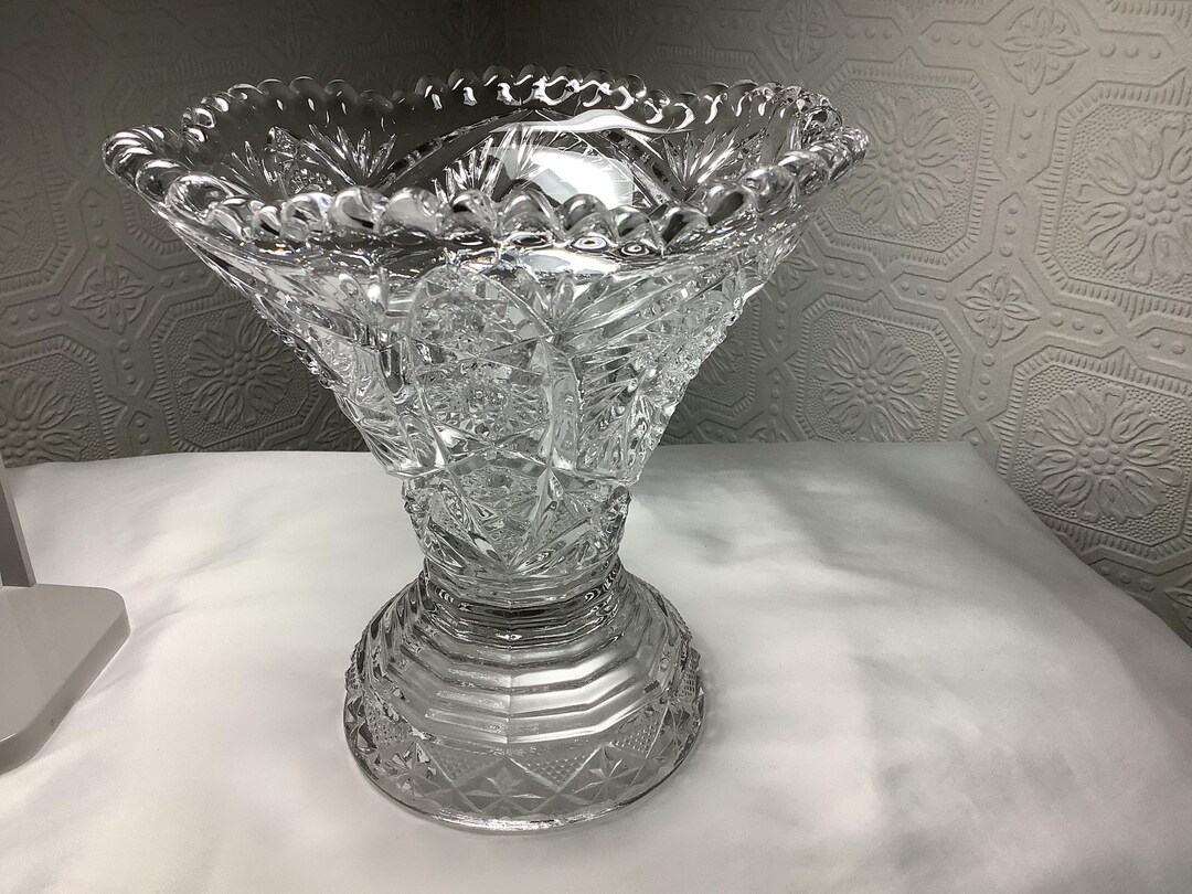 Vintage Imperial Glass Whirling Star Pressed Glass Punch Bowl Cut Glass ...