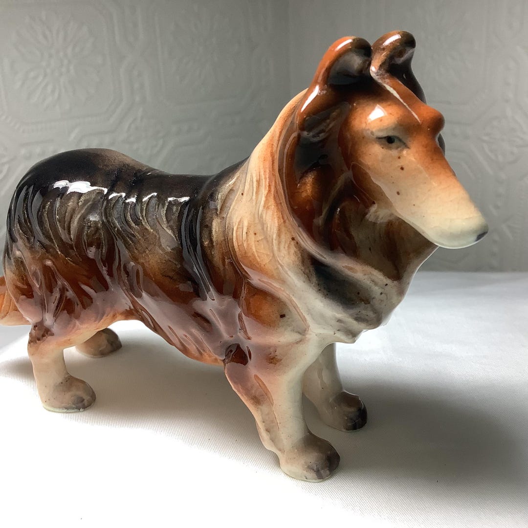Ceramic Collie Figurine, Lassie Dog Standing Vintage Animal Porcelain ...