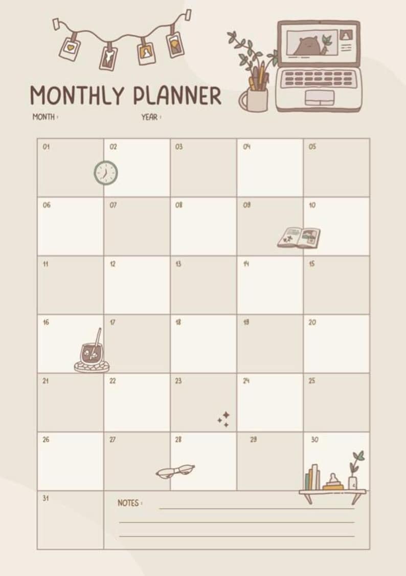 Printable Blank Monthly Planner - Etsy