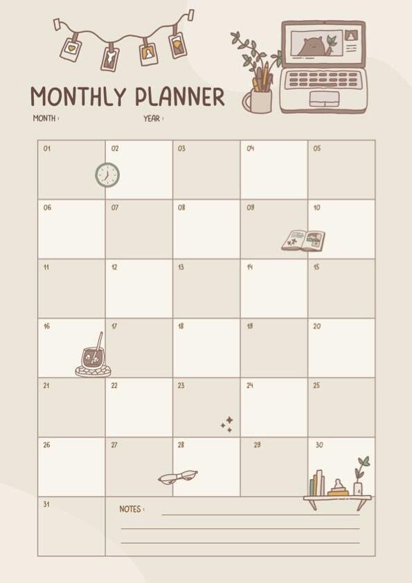 Printable Blank Monthly Planner - Etsy