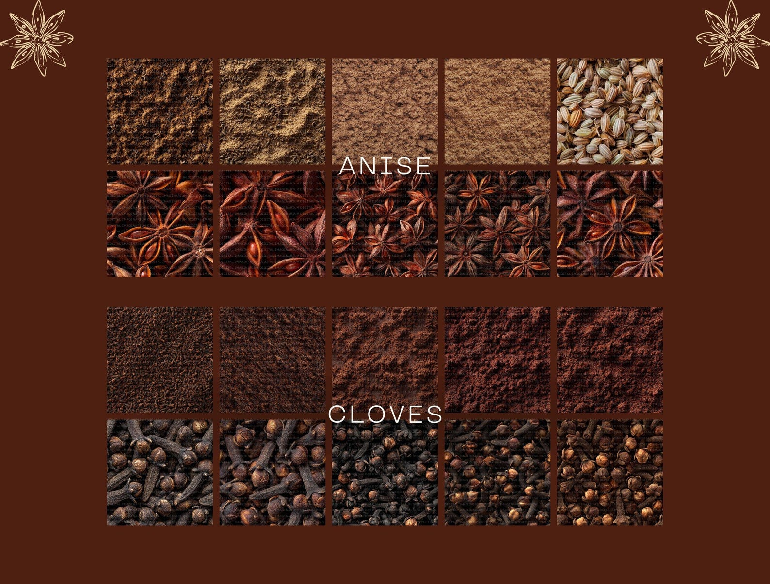Real Spices Seamless Patterns, 100 JPG, Black Pepper, Cinnamon, Anise ...