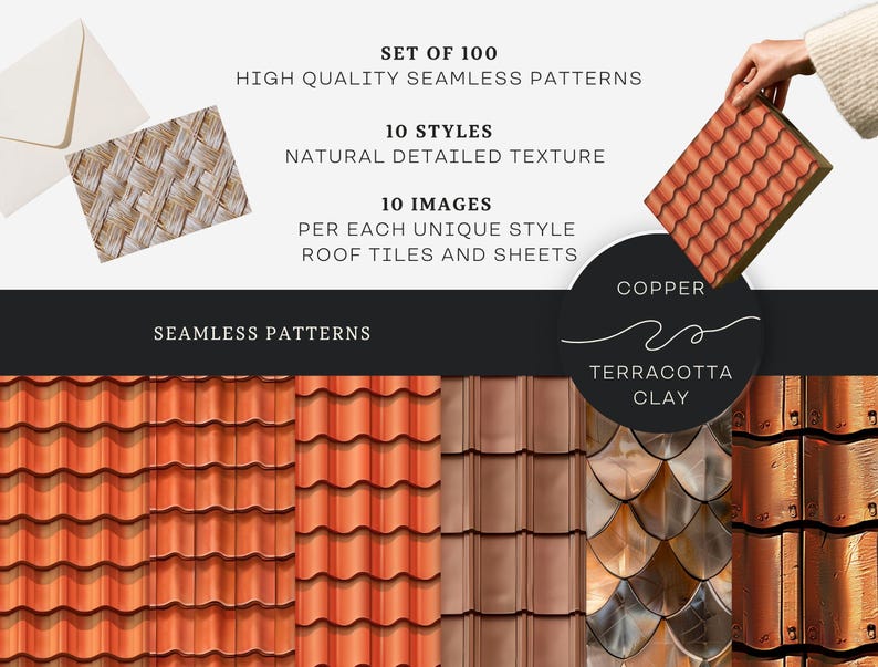 Roof Tiles and Sheets Seamless Patterns, 100 JPG, Textured Roofing ...