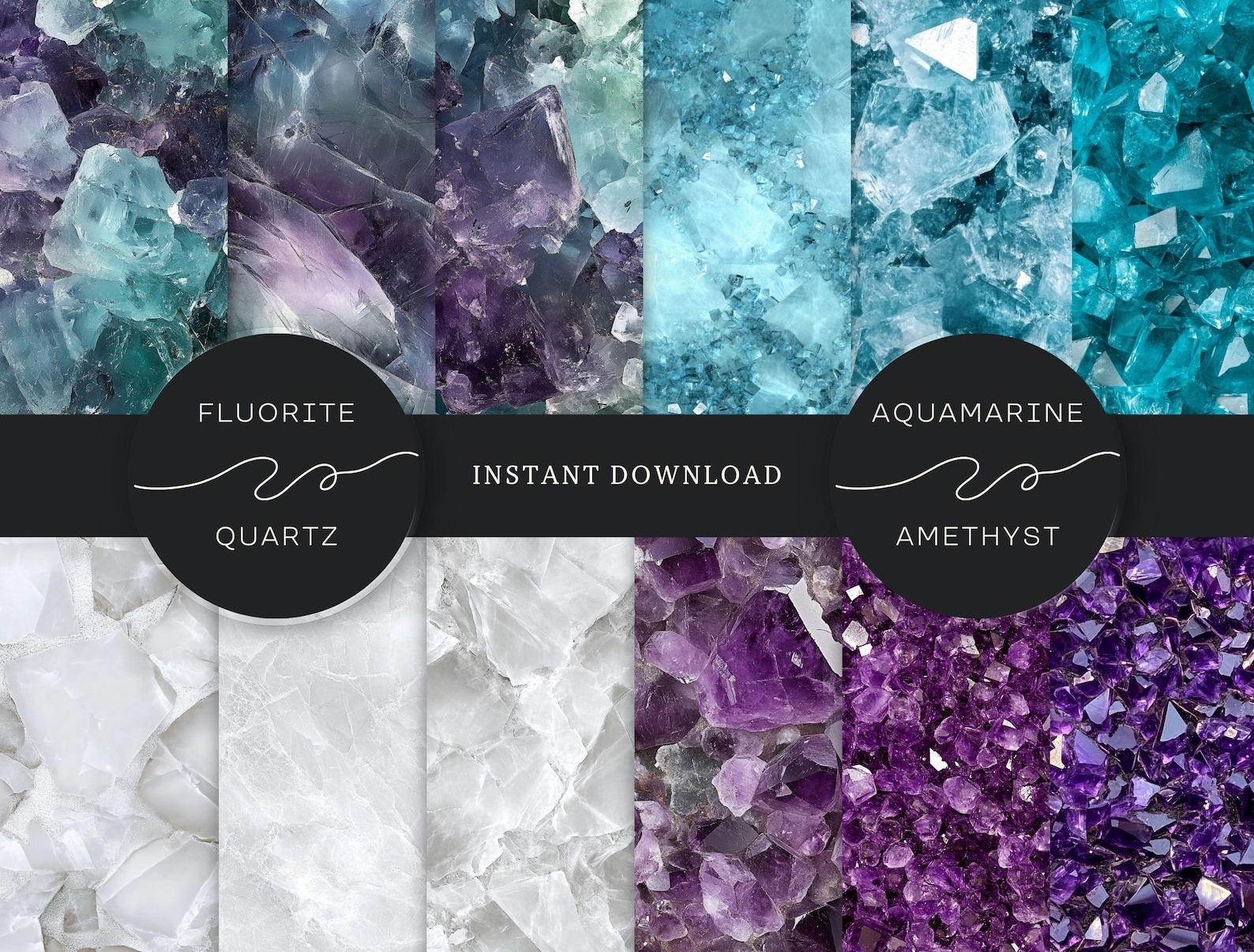 Mineral Texture Seamless Patterns, 100 JPG, Realistic Crystal ...