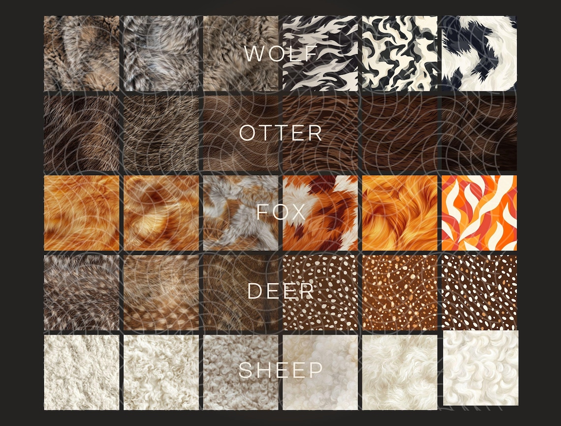 Animal Skin, Fur, Wool, Seamless Patterns, 150 JPG, Natural and Draw ...