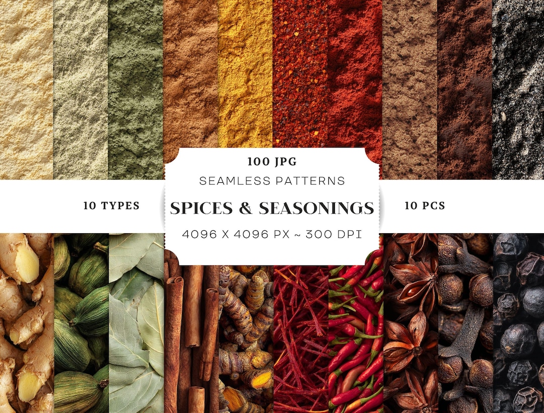 Real Spices Seamless Patterns, 100 JPG, Black Pepper, Cinnamon, Anise ...