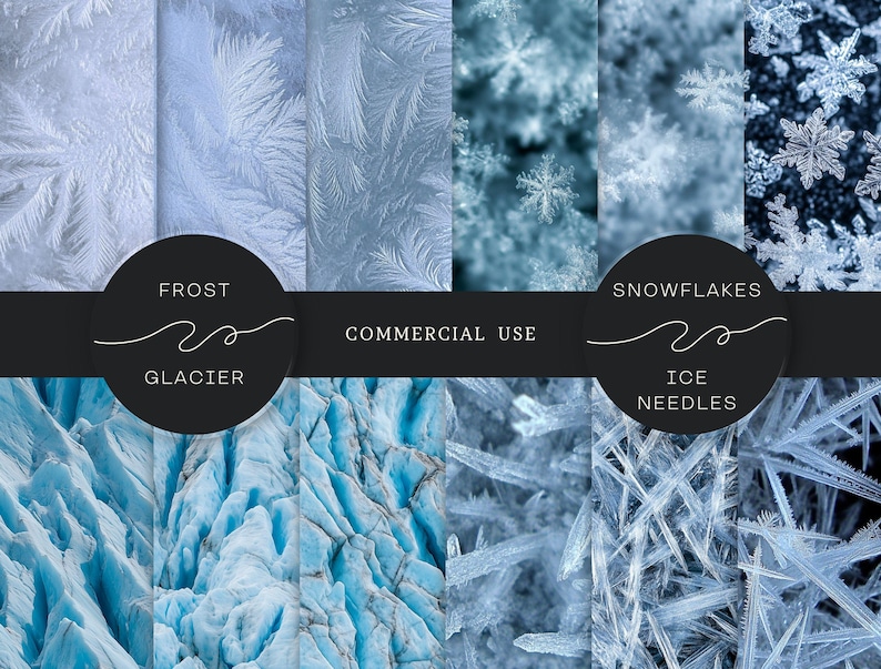 Snow and Ice Seamless Patterns, 100 JPG, Grain Texture, Winter Surface ...