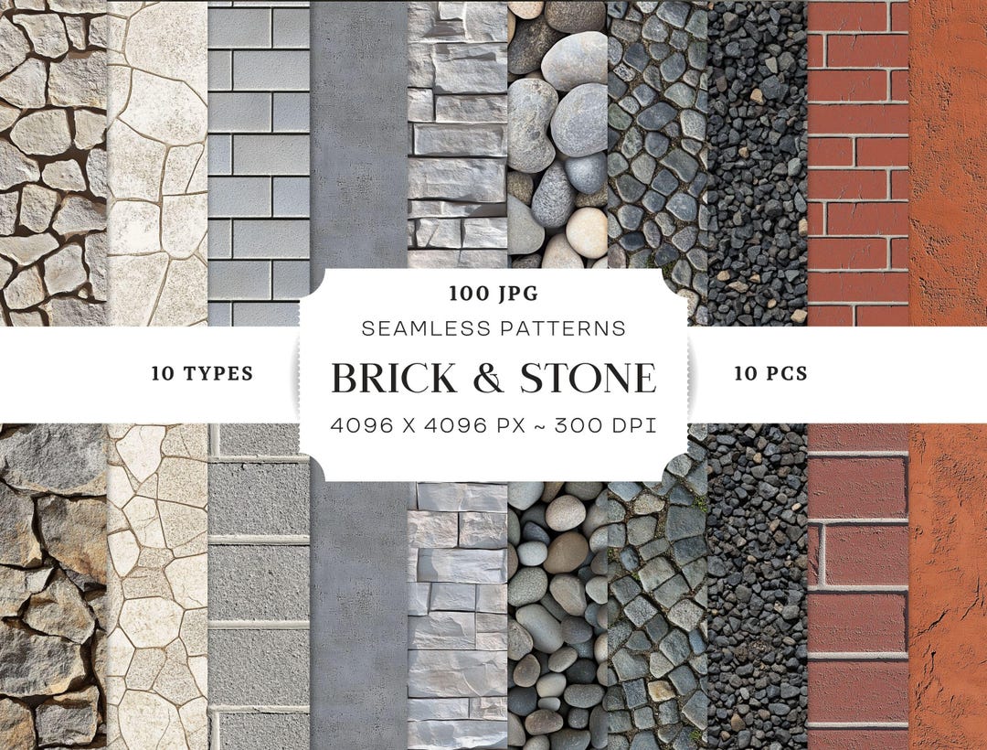 Brick & Stone Grain Texture Seamless Patterns, 100 JPG, Professional ...