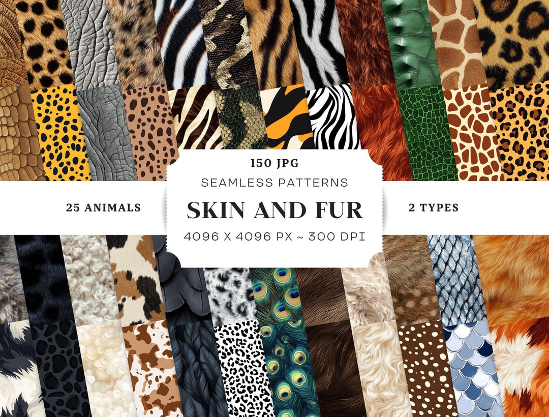 Animal Skin, Fur, Wool, Seamless Patterns, 150 JPG, Natural and Draw ...