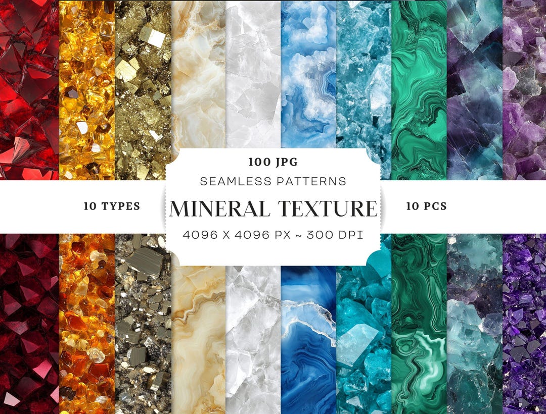Mineral Texture Seamless Patterns, 100 JPG, Realistic Crystal ...