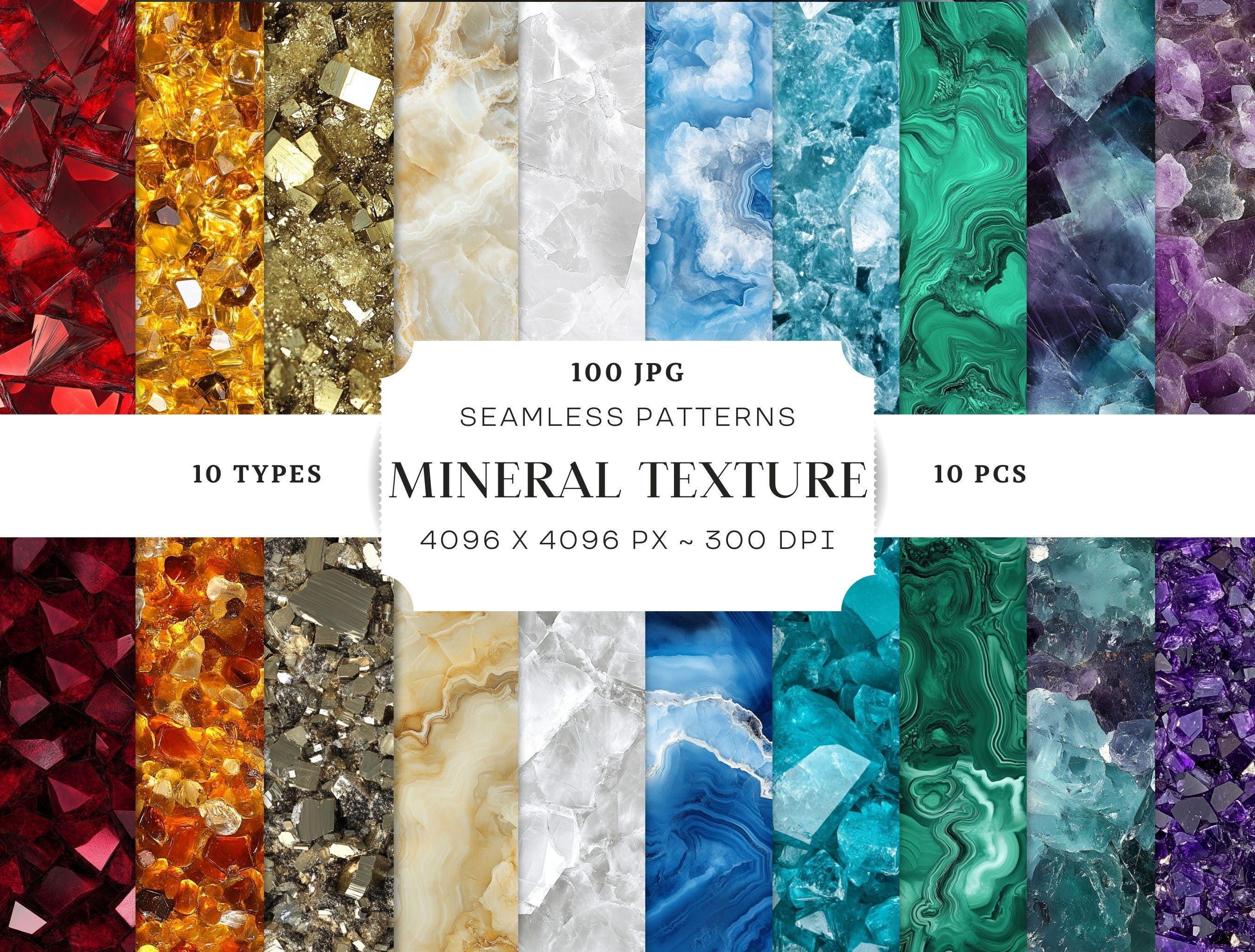 Mineral Texture Seamless Patterns, 100 JPG, Realistic Crystal ...