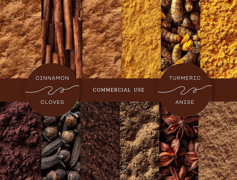 Real Spices Seamless Patterns, 100 JPG, Black Pepper, Cinnamon, Anise ...