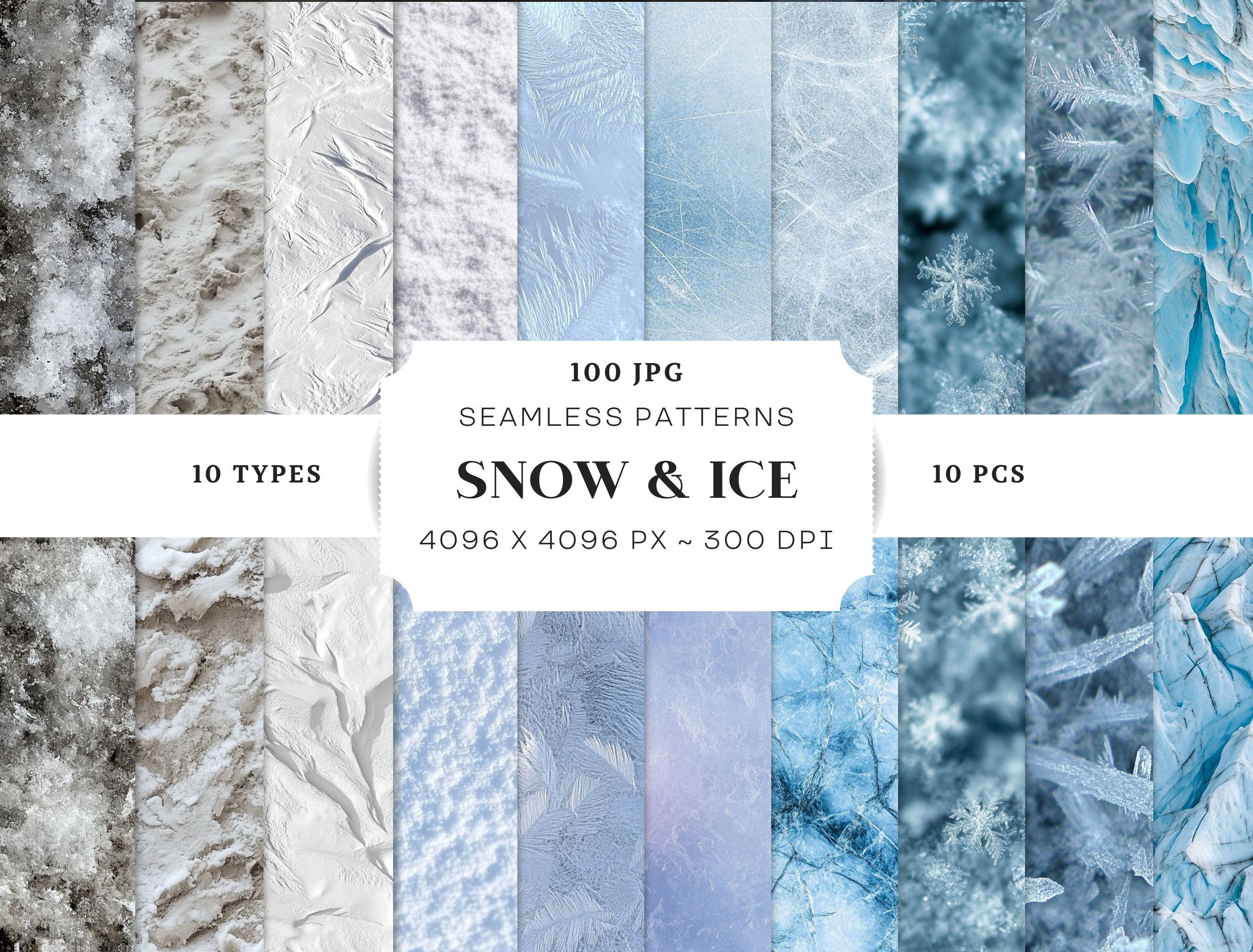 Snow and Ice Seamless Patterns, 100 JPG, Grain Texture, Winter Surface ...