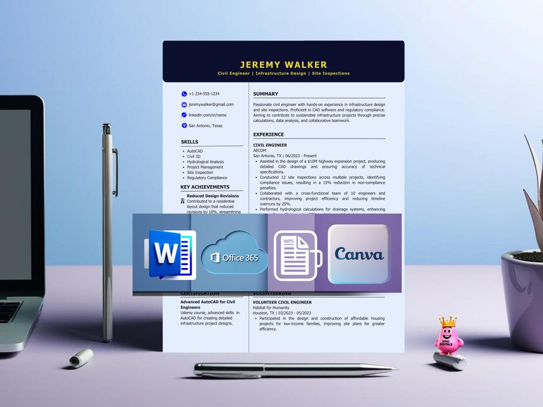 Editable CV Resume Template Plus Cover Letter | CV Resume for Engineers ...