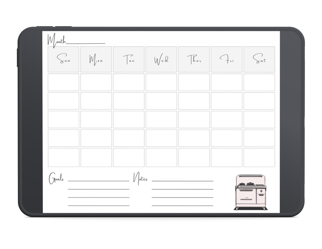 Monthly Calendar Download With Retro Stove Design - Etsy