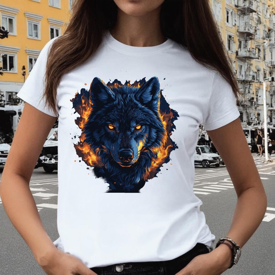 Fire Wolf Art T-shirt Design Png & JPEG Digital Download, 300 Dpi, 3000 ...