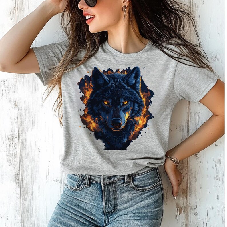 Fire Wolf Art T-shirt Design Png & JPEG Digital Download, 300 Dpi, 3000 ...