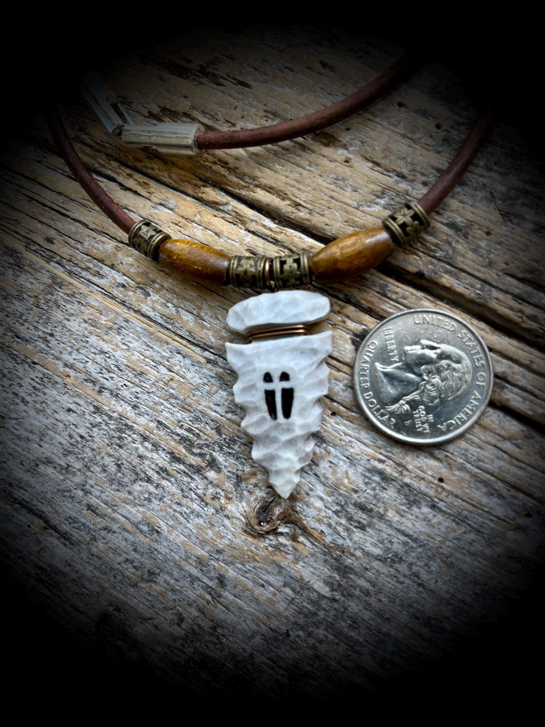 Cross / Deer Track Arrowhead Deer Antler Necklace With Cross Deer Track ...