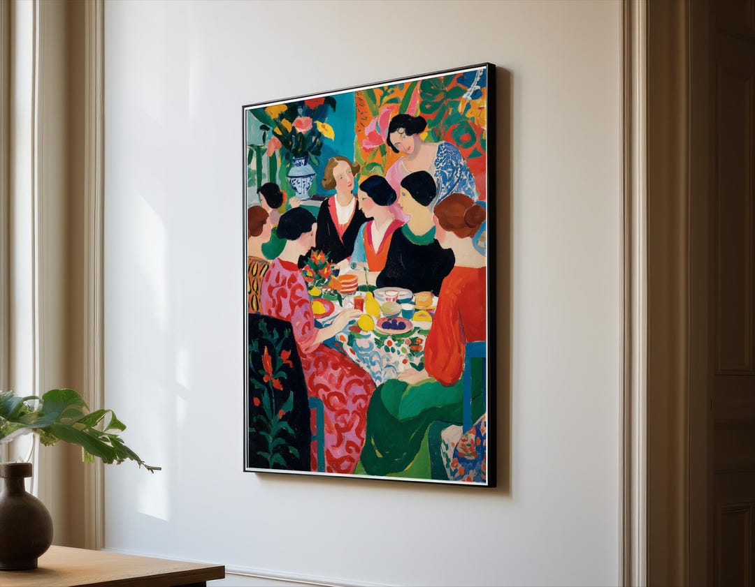 Women Gathering Dinner Party Wall Art Print, Expressive Figurative ...
