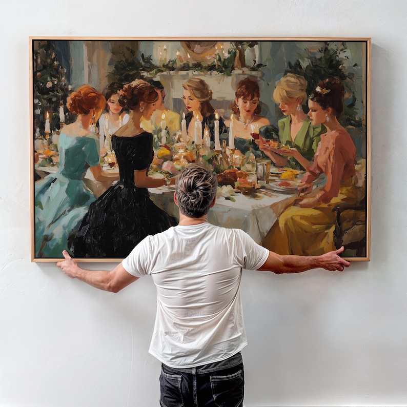 Women Gathering Wall Art Print, Elegant Dinner Party Painting ...