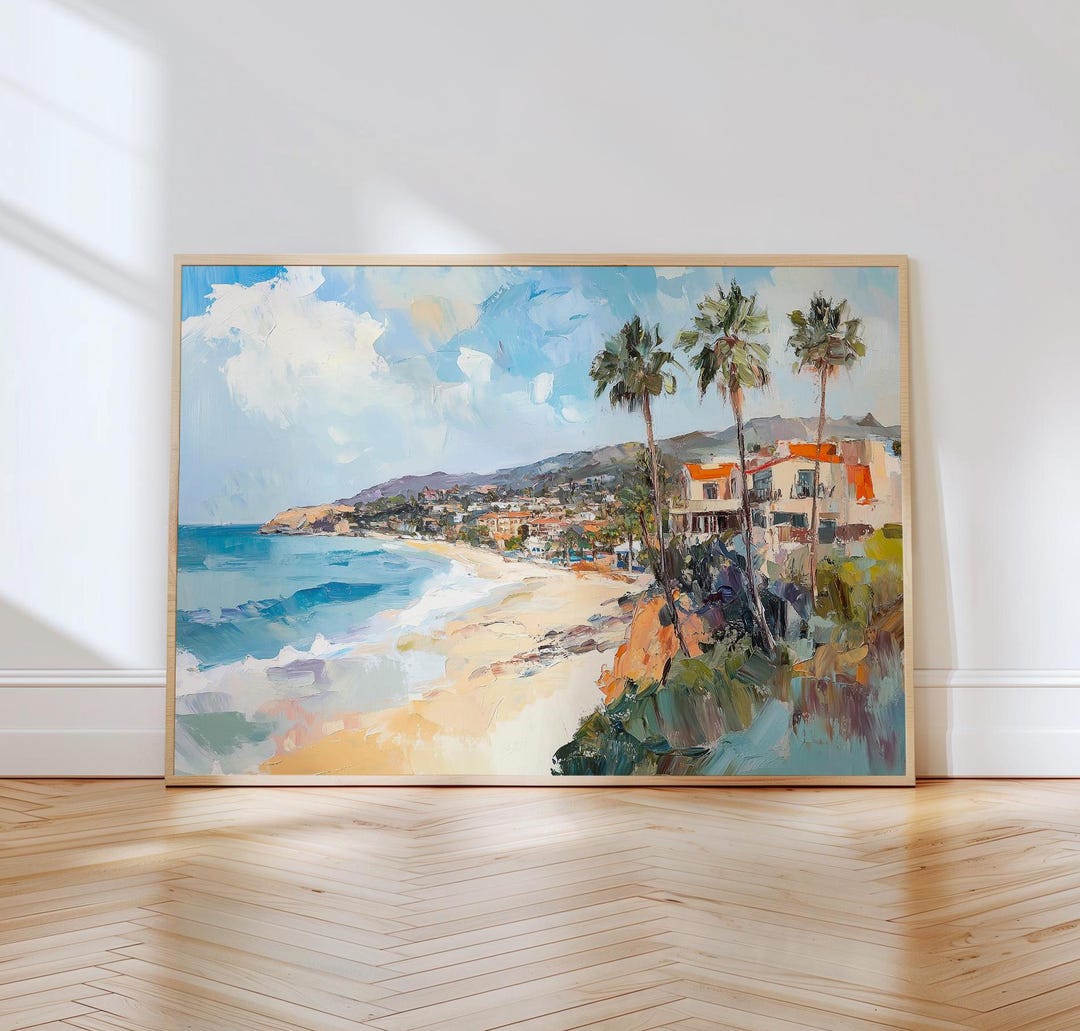 Beach Painting Print | Beach Scene Artwork | Seaside Town Painting ...