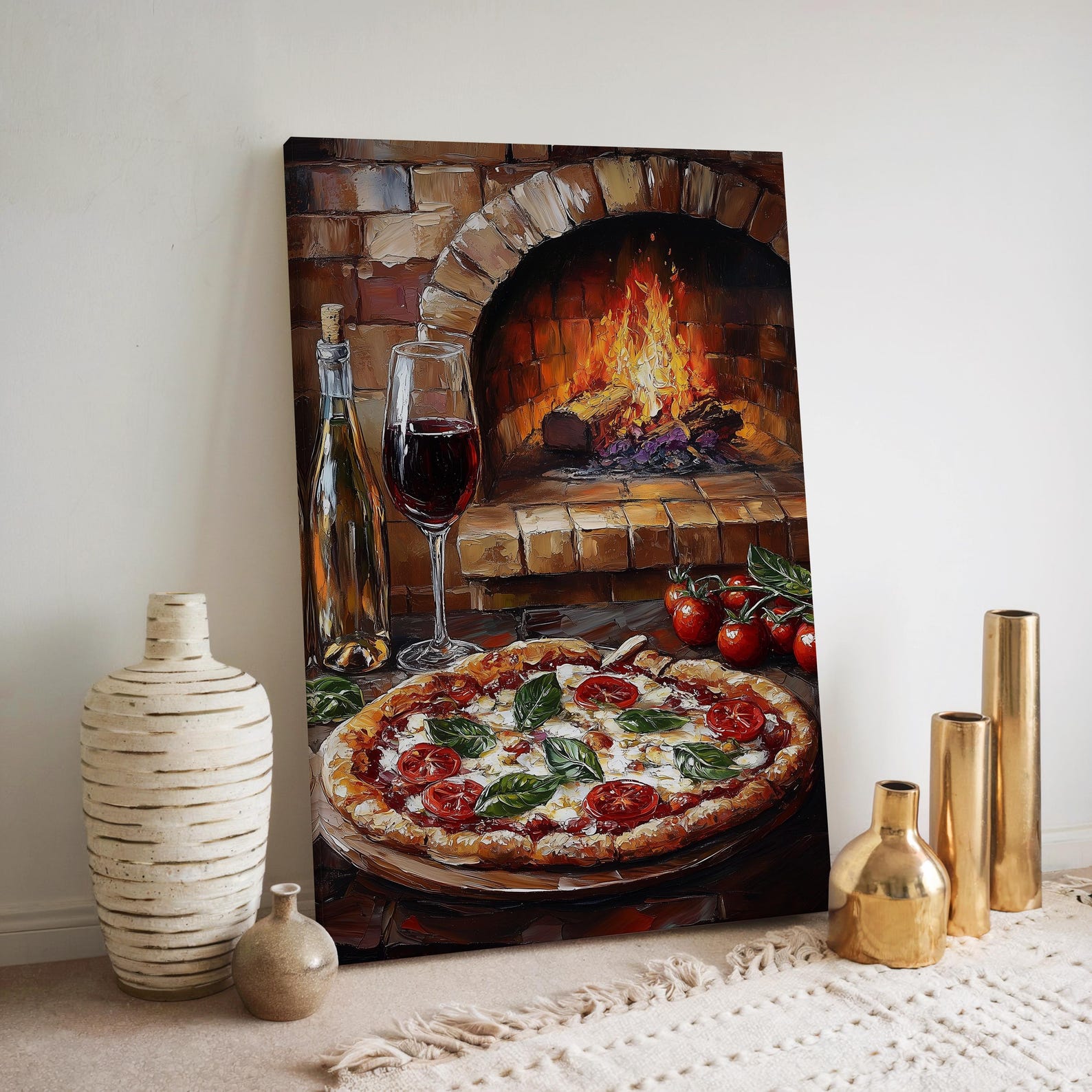 Rustic Pizza Painting Print | Wine and Pizza Decor | Italian Kitchen ...