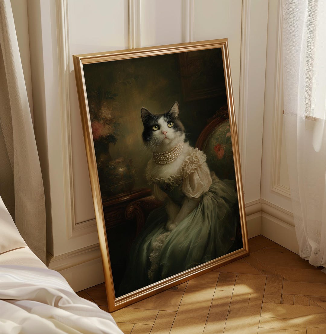 Regal Cat Portrait Painting Print, Renaissance Style Cat Wall Art ...