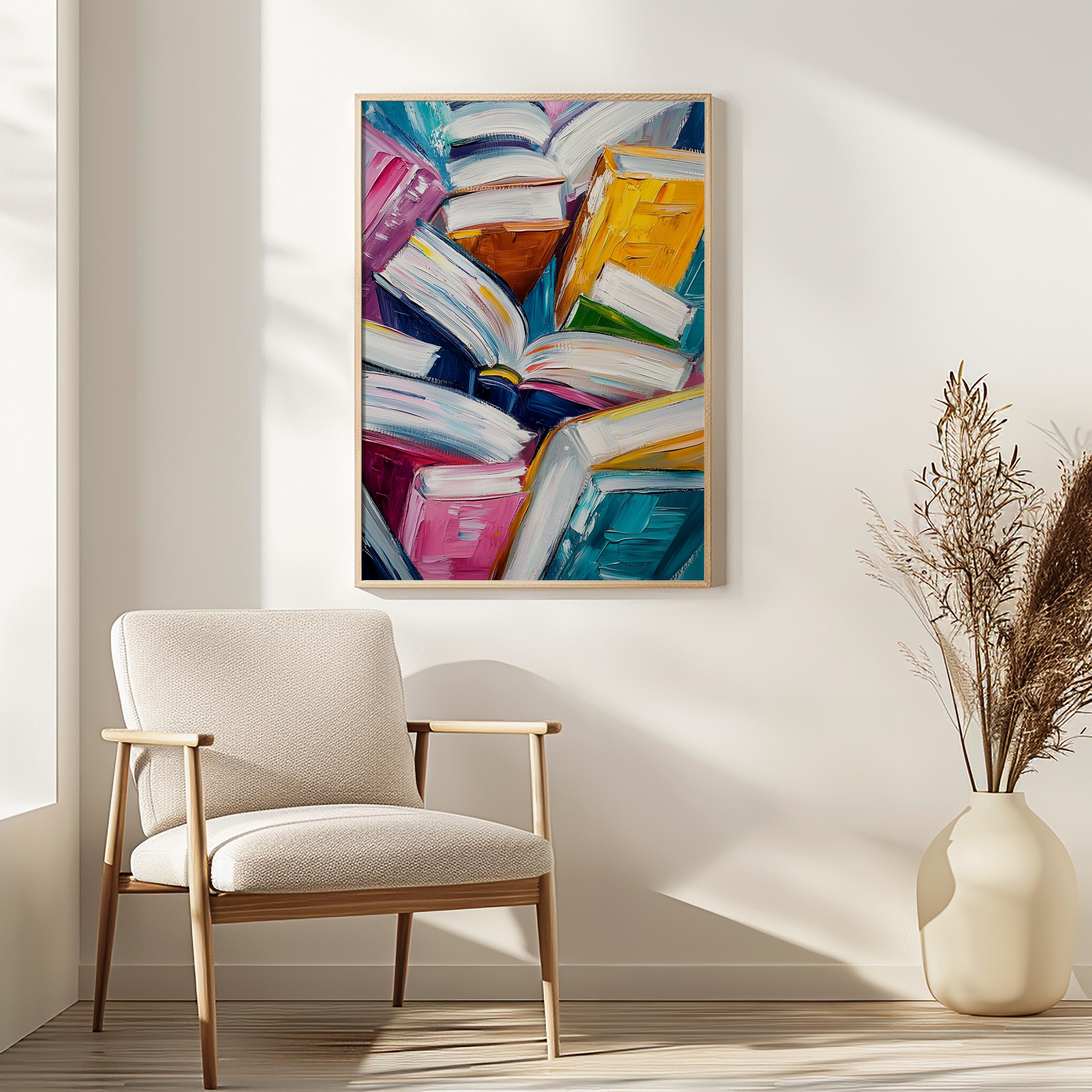 Book Art Print | Abstract Books Painting | Library Decor | Reading Art ...