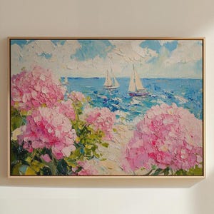 Floral Painting Print Wall Art | Pink Hydrangea Wall Decor | Seaside ...