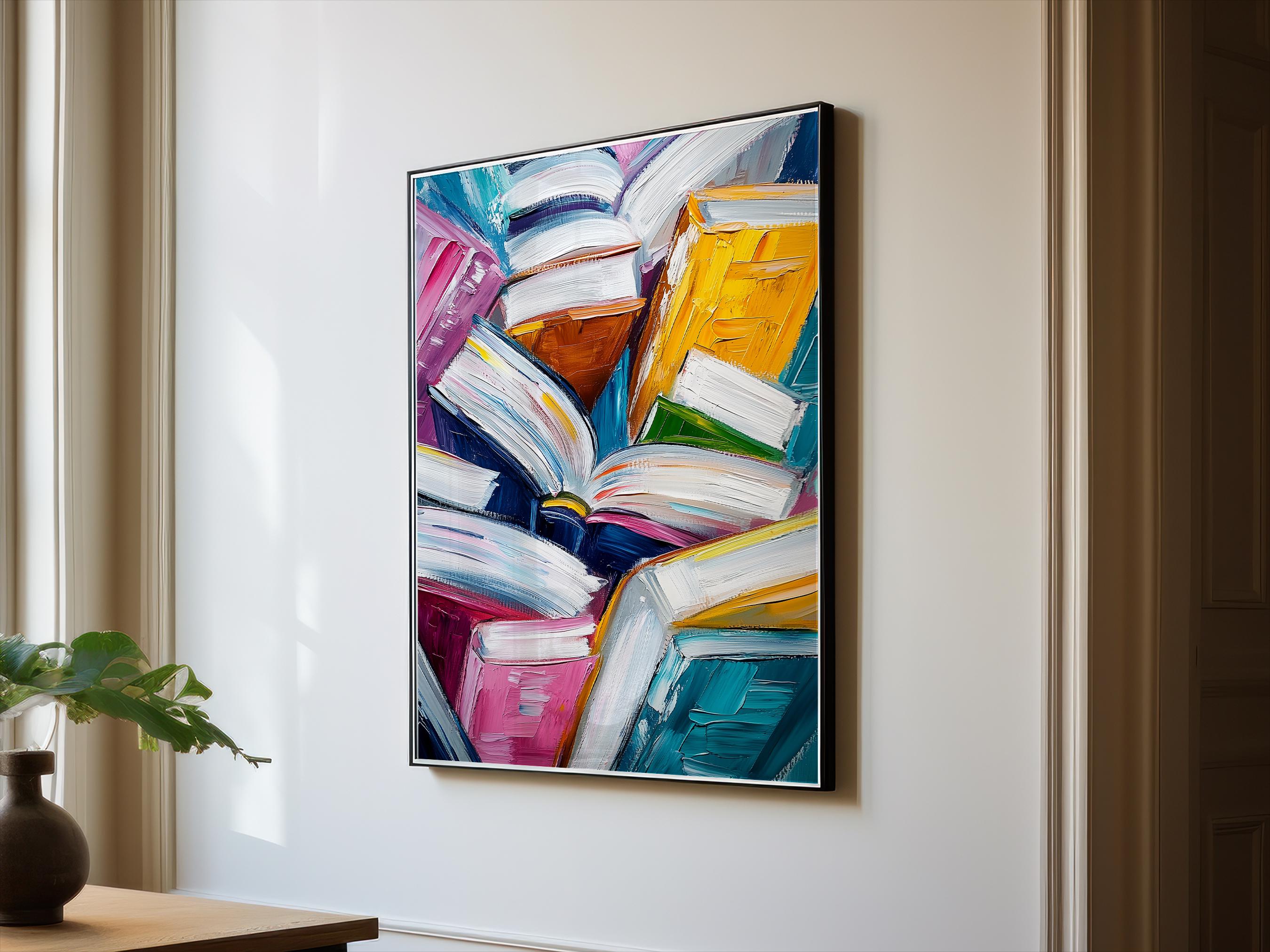 Book Art Print | Abstract Books Painting | Library Decor | Reading Art ...