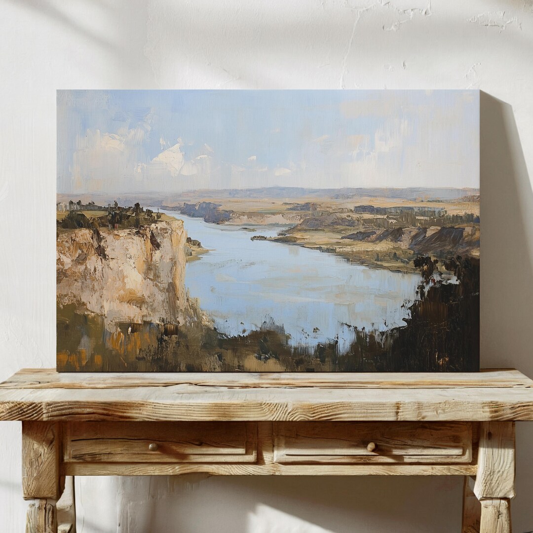 River Landscape Painting Print | Cliffs Wall Art | Canyon Wall Decor ...