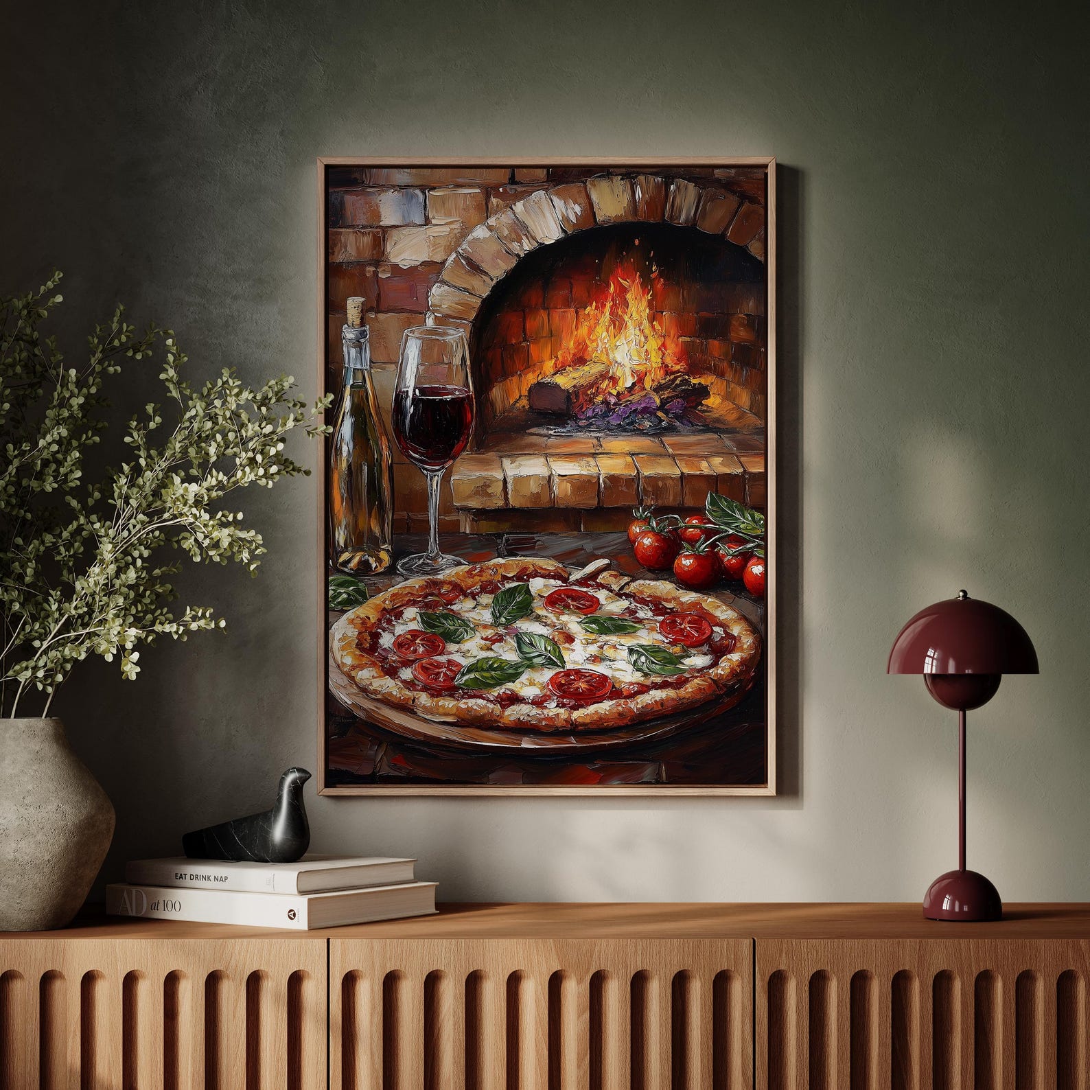 Rustic Pizza Painting Print | Wine and Pizza Decor | Italian Kitchen ...