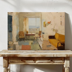 Cozy Impressionist Interior Wall Art Print, Minimalist Living Room ...