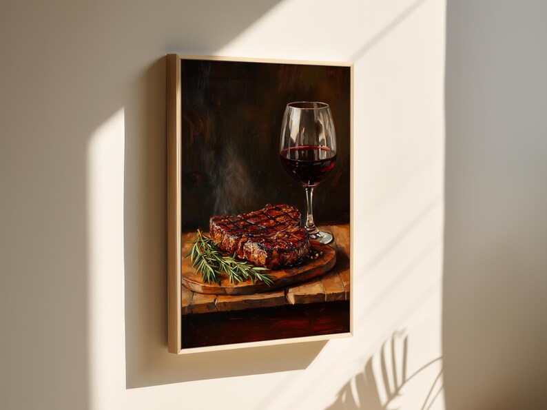 Steak Wall Art | Grilled Meat Painting | Wine and Steak Art | Fine ...