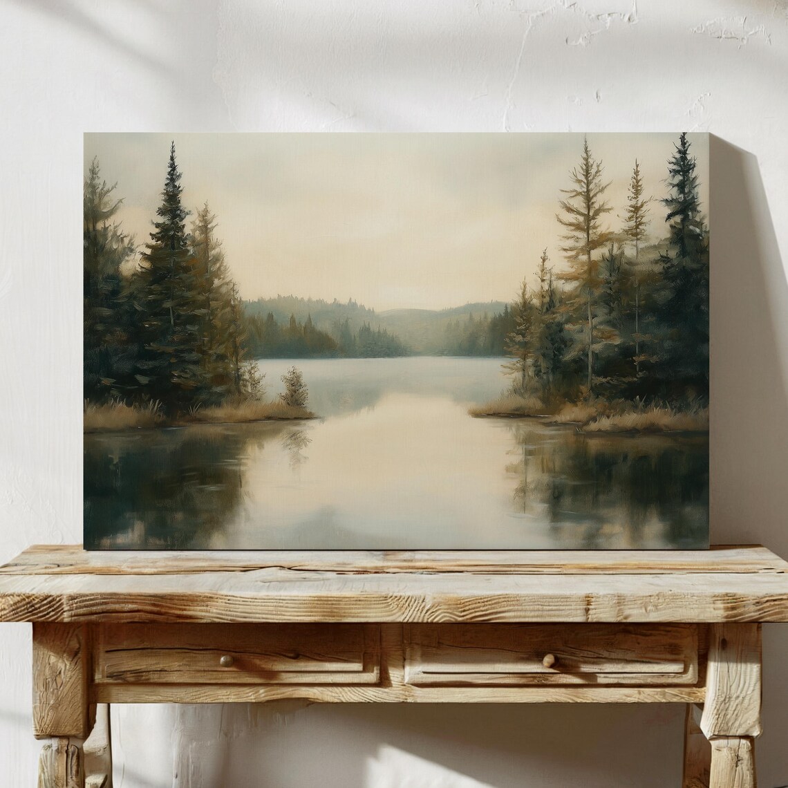 Calm Lake Landscape Painting Print | Serene Nature Print | Misty ...