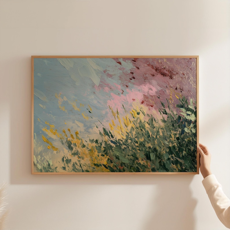 Abstract Landscape Print, Pastel Meadow Painting, Impressionist Nature ...