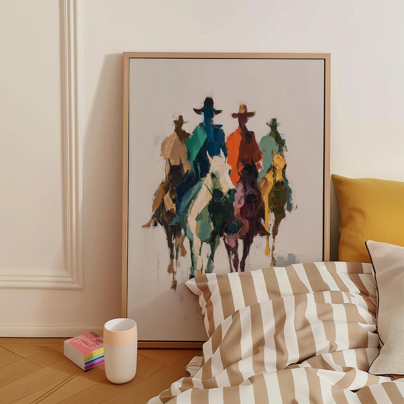 Abstract Cowboy Art Print, Modern Western Horse Rider Painting ...