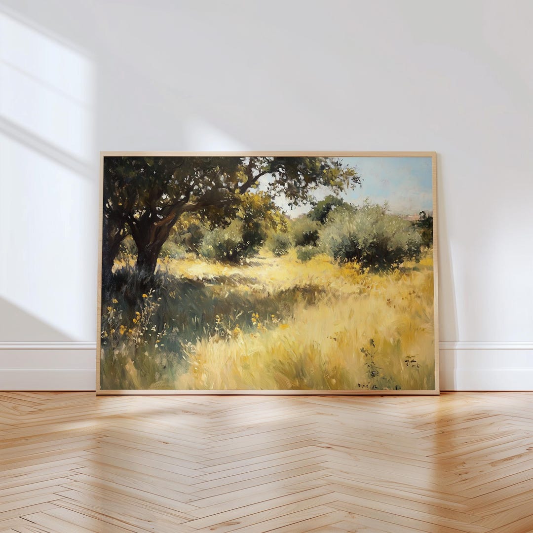 Countryside Landscape Painting Print | Sunlit Meadow Art | Tree Shadows ...