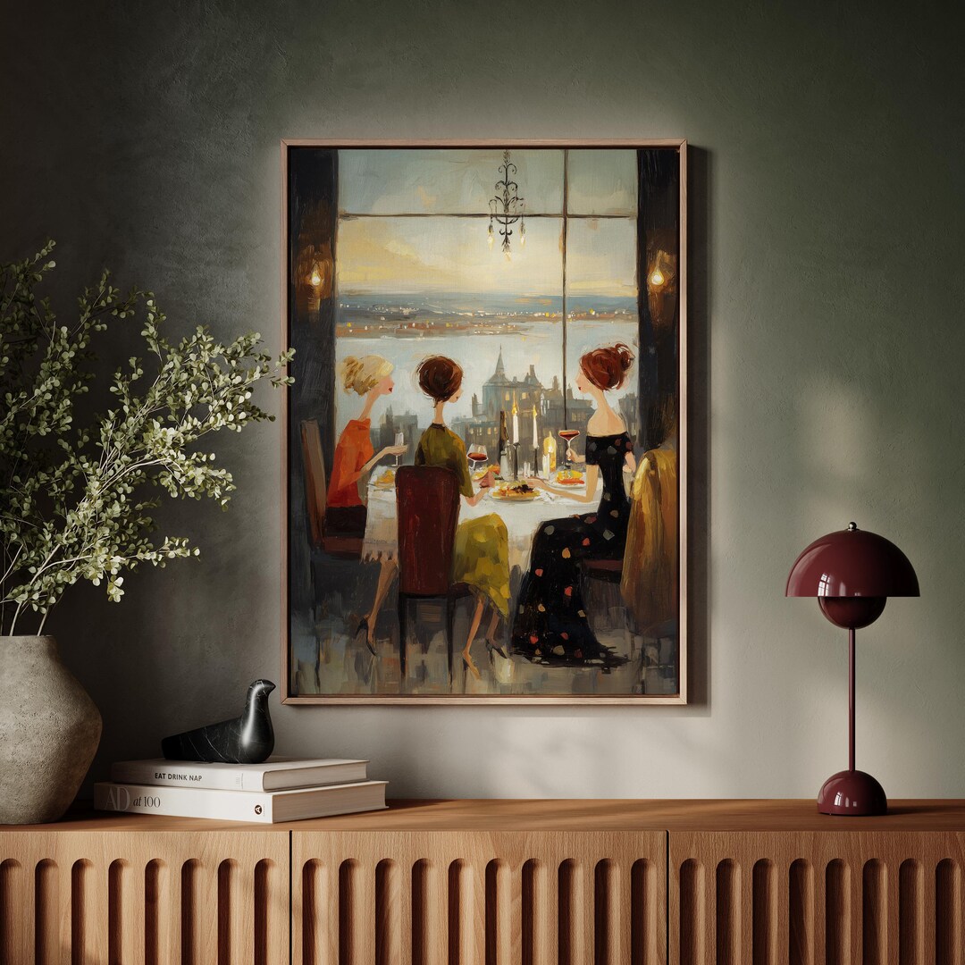 Fancy Dinner Party Art Print, Elegant Women Gathering Painting, Chic ...