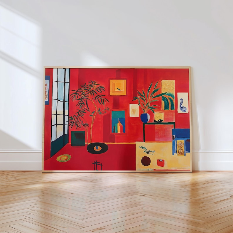 The Red Art Print – Vintage Abstract Oil Painting Print, Mid Century ...