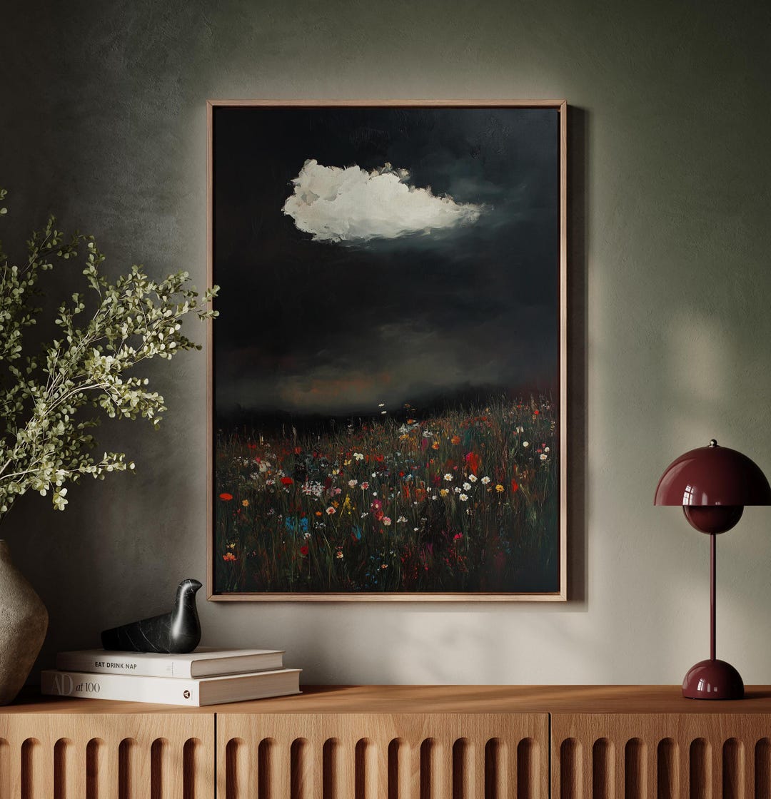 Cloudscape Oil Painting Print | Flower Field Wall Decor | Floral ...