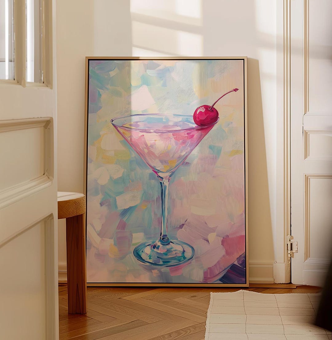 Pink Martini Print Wall Art | Pastel Cocktail Painting Wall Decor ...