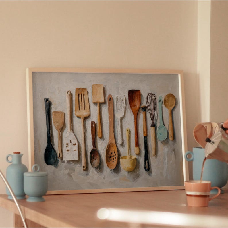 Kitchen Wall Art Print | Rustic Kitchen Decor | Cooking Utensils ...