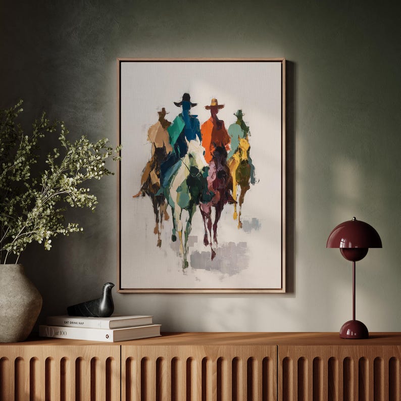Abstract Cowboy Art Print, Modern Western Horse Rider Painting ...