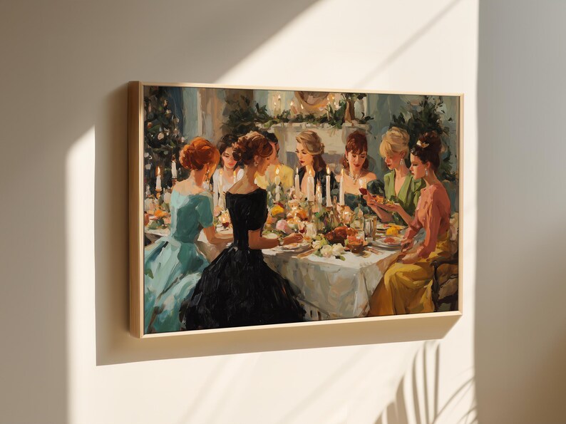 Women Gathering Wall Art Print, Elegant Dinner Party Painting ...